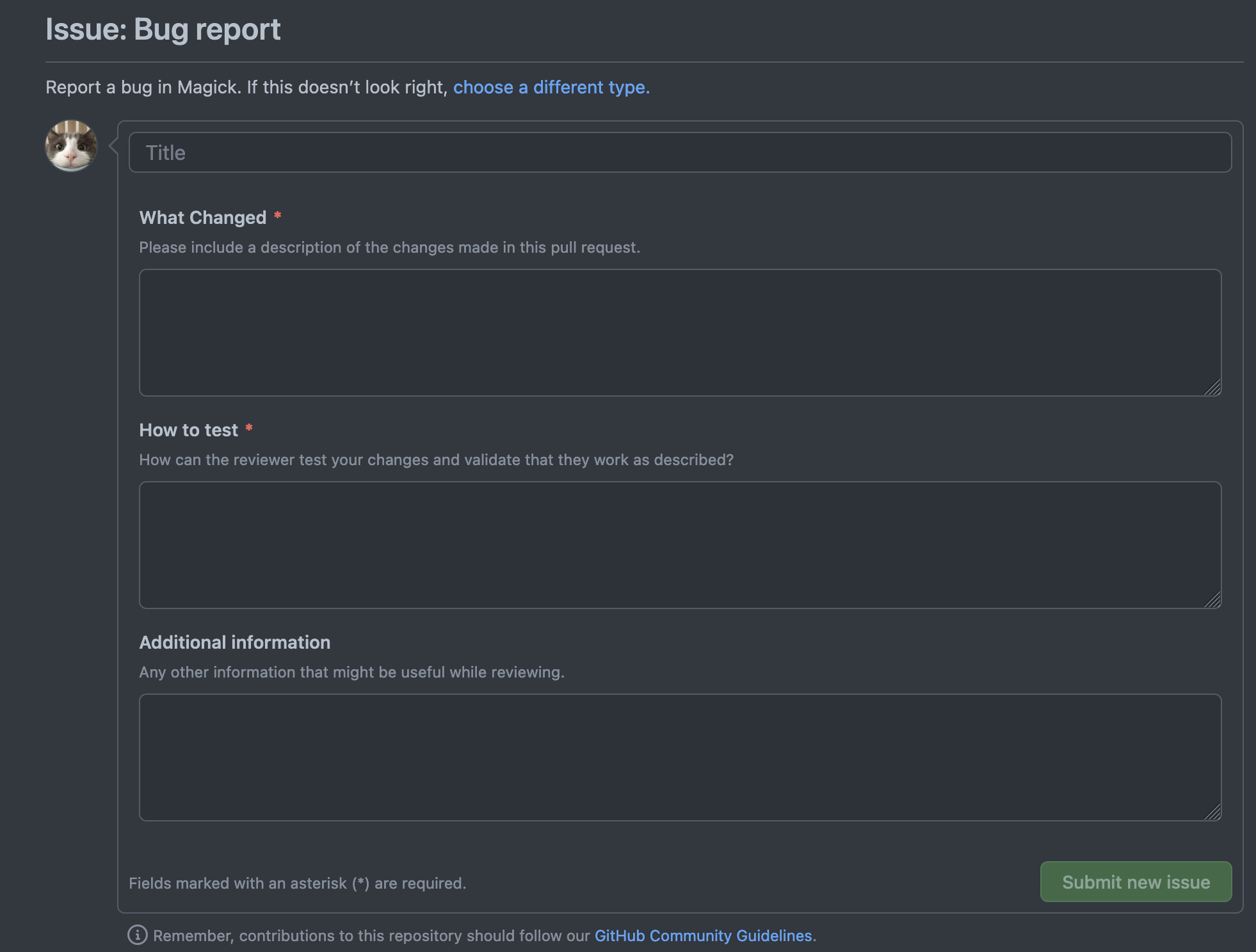 Bug Report Form Mentions Pull Request But Not Generalized · Issue 722 · Oneirocommagick · Github