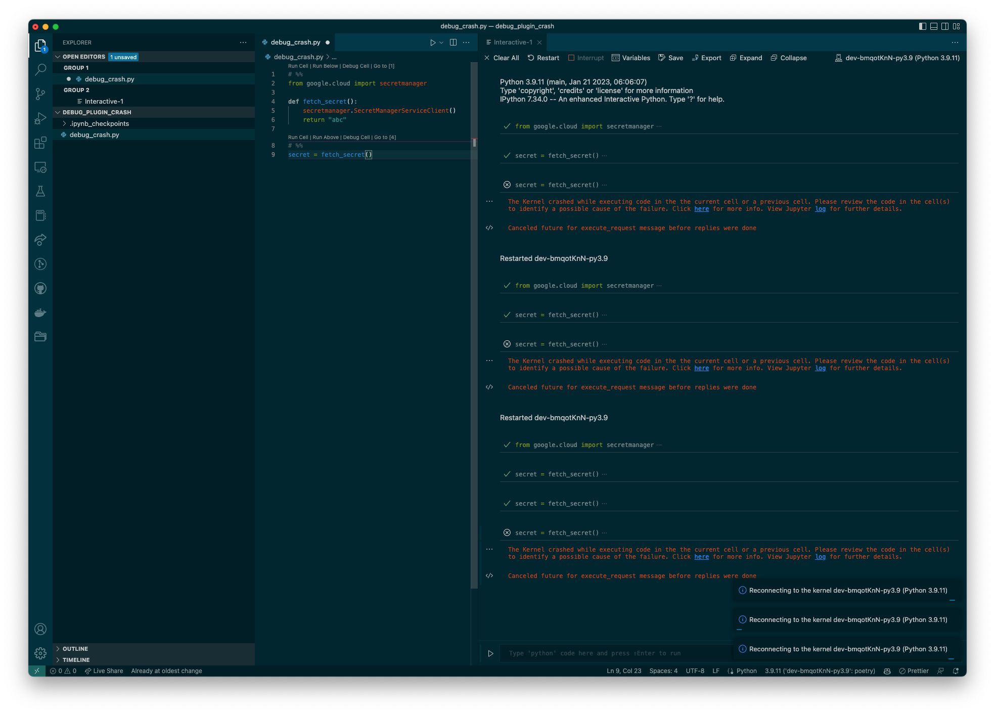 Kernel crashes in cell · Issue #12624 · microsoft/vscode-jupyter · GitHub
