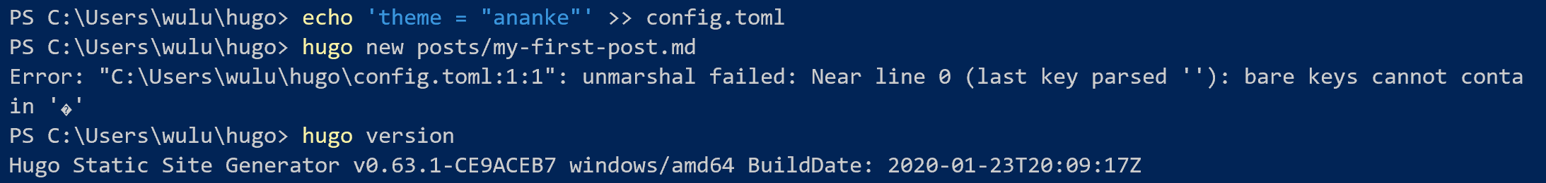 Error C Users Wulu Hugo Config Toml 1 1 Unmarshal Failed Near Line 0 Last Key Parsed
