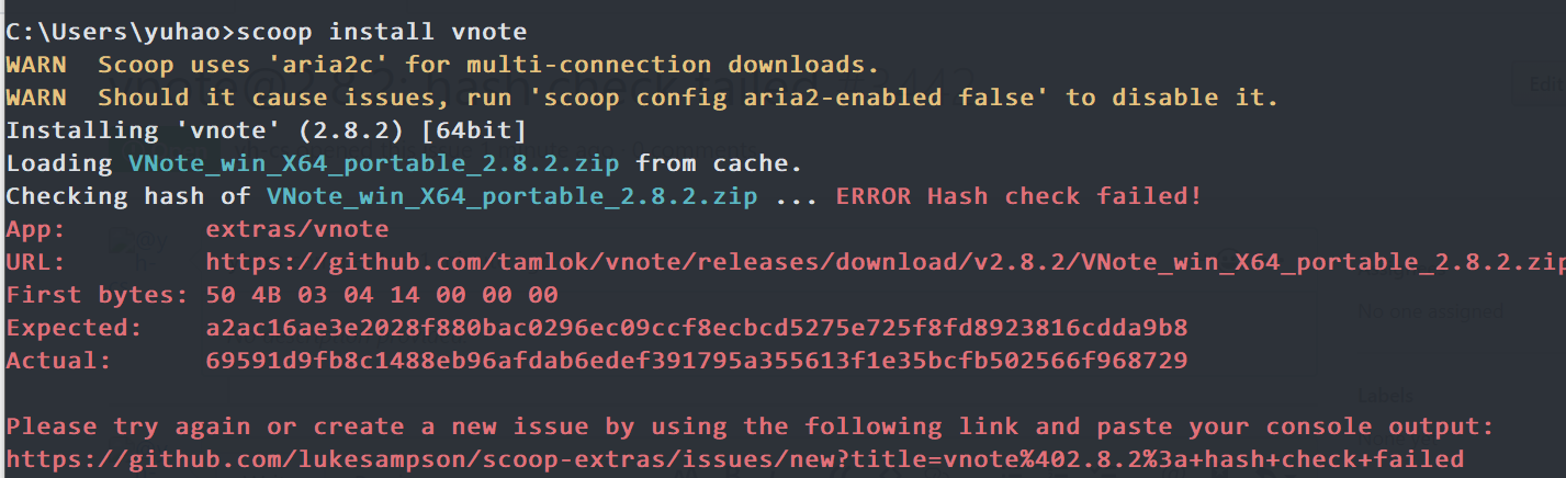 vnote@2.8.2: hash check failed · Issue #3442 · ScoopInstaller/Extras · GitHub