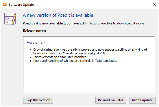Space closes the Update window · Issue #650 · vslavik/poedit · GitHub