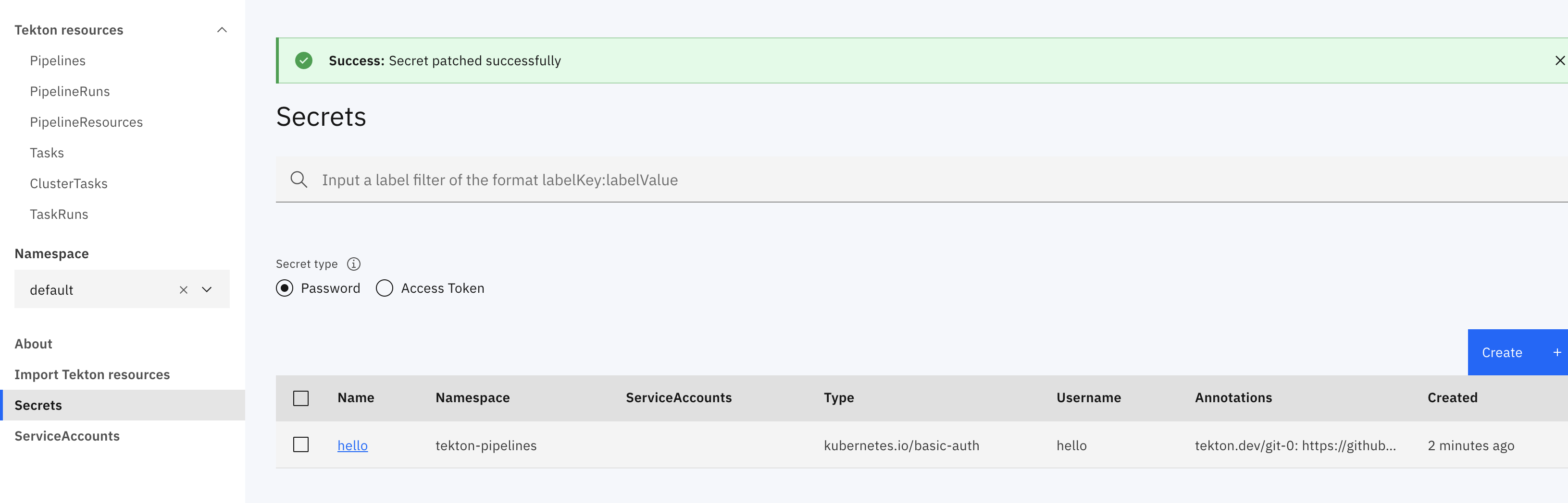 Intermittent error - Secret view after creation is wrong · Issue #1271 · tektoncd/dashboard · GitHub