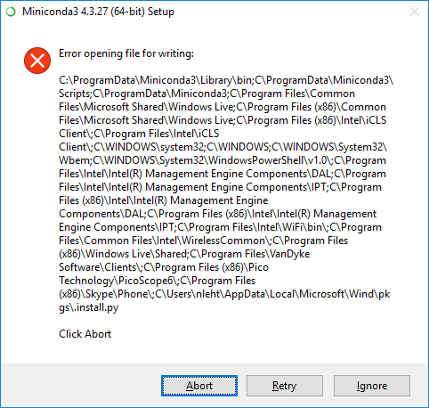 Windows 10 miniconda installer tries to create a weird path · Issue ...