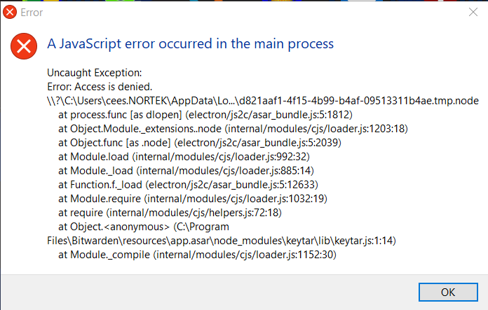 Javascript Error when starting Desktop version · Issue #1139 · bitwarden/desktop · GitHub