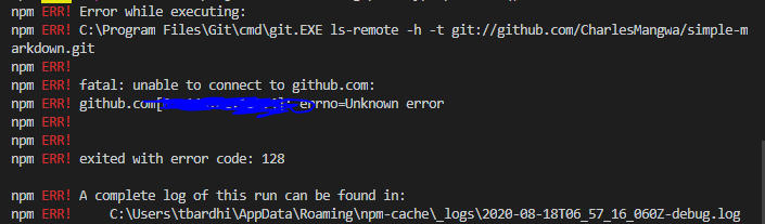 Cannot download git://github.com/CharlesMangwa/simple-markdown.git when using npm install in a ...