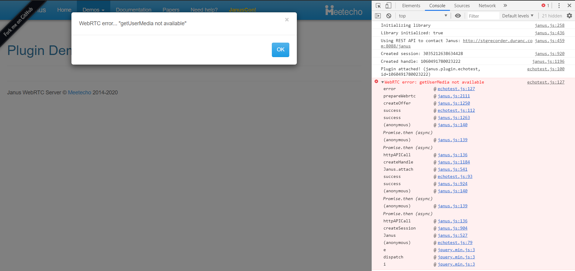 Webrtc Error Getusermedia Not Available · Issue 2105 · Meetecho