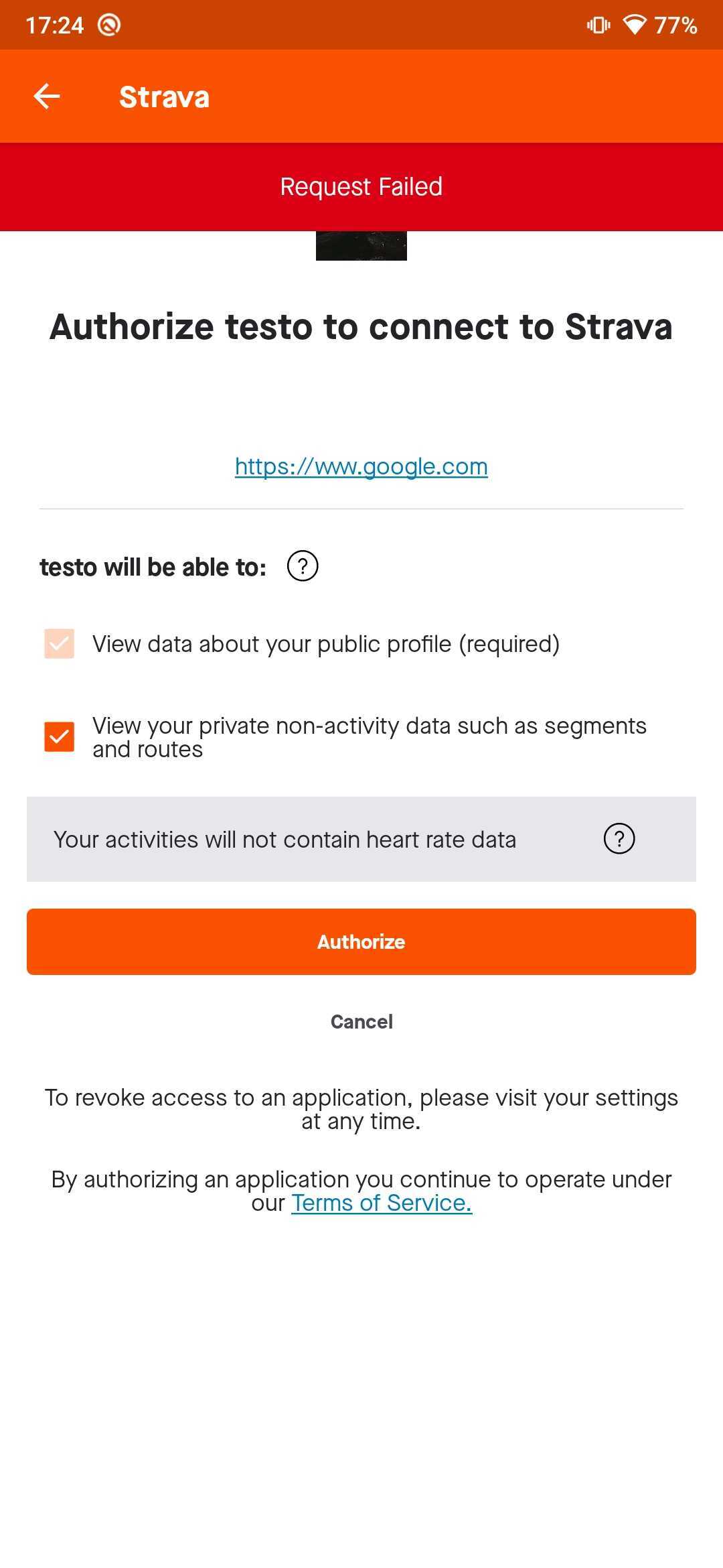 Request Failed Error On Strava App When I Try To Authorize Issue Request Failed Error On Strava App When I Try To Authorize Issue