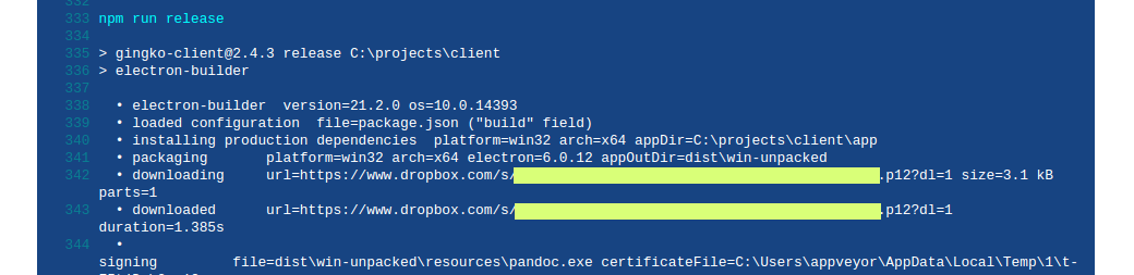 AppVeyor exposes certificate URL · Issue #4328 · electron-userland/electron-builder · GitHub