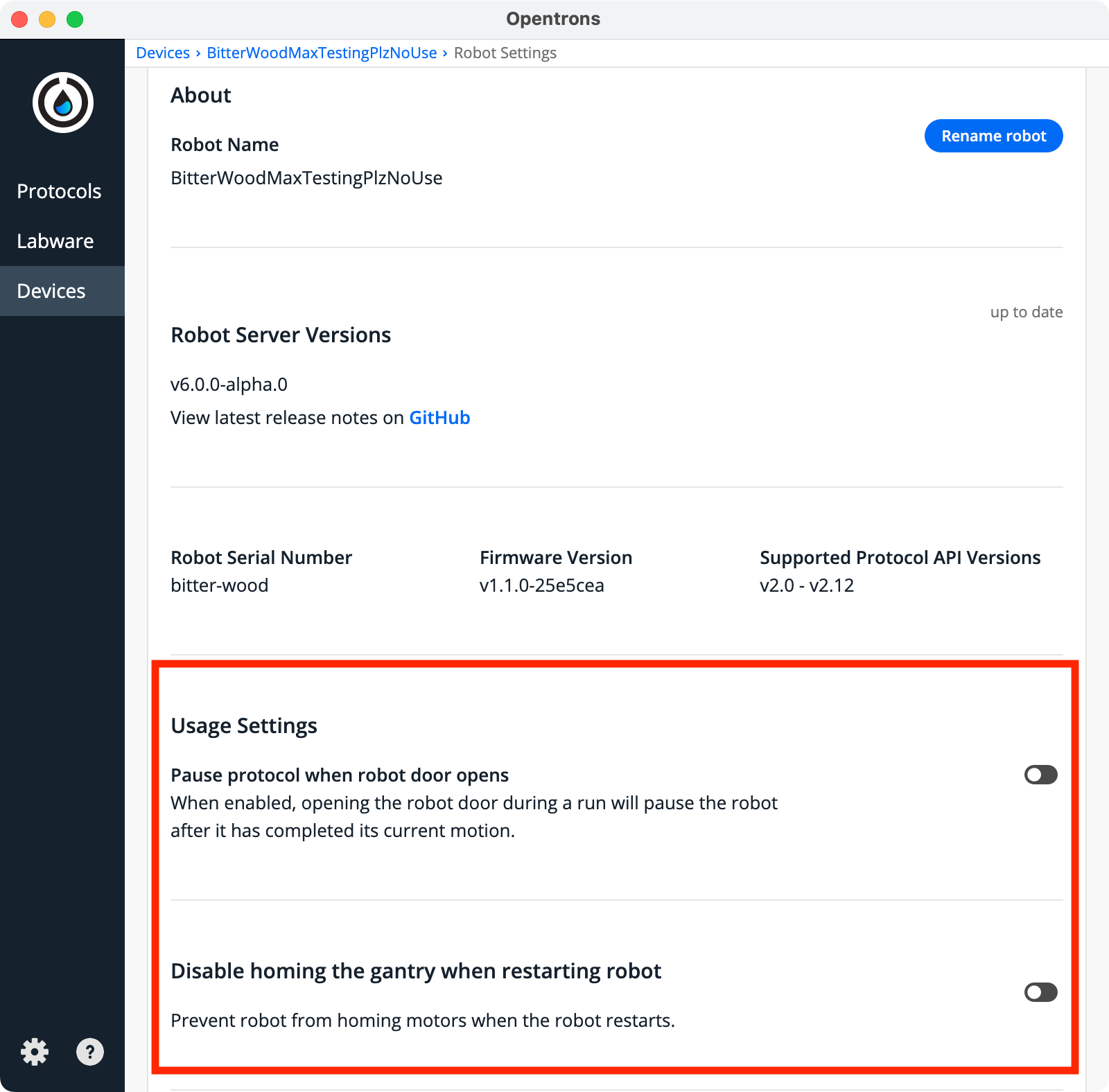 6.0 Feedback: Robot usage settings do not show live values until they're modified · Issue #10577 ...