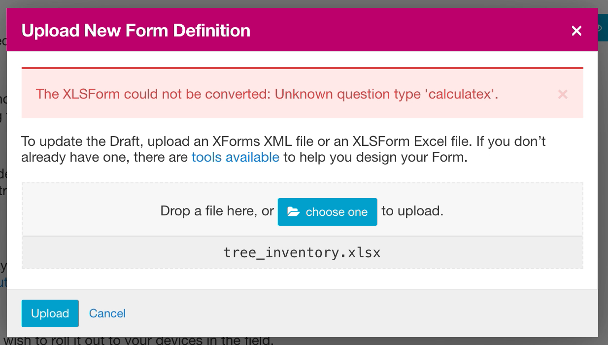 Uploading new form definition without closing dialog results in error · Issue #387 · getodk ...