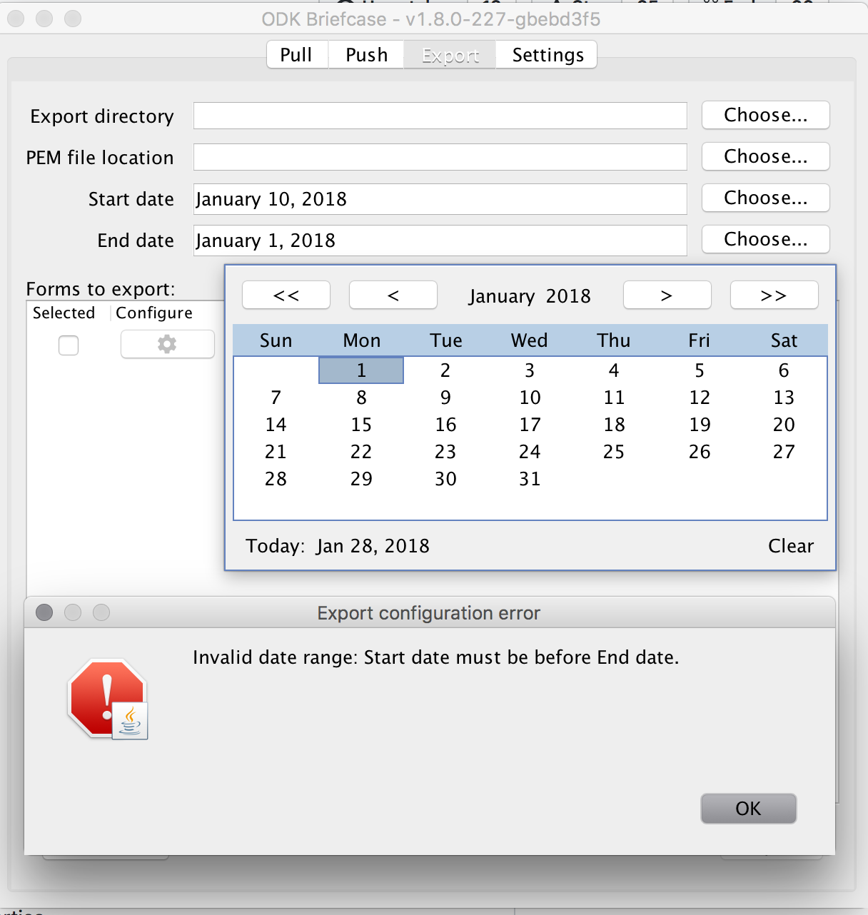 Set proper date range values for start and end date · Issue #323 · getodk/briefcase · GitHub