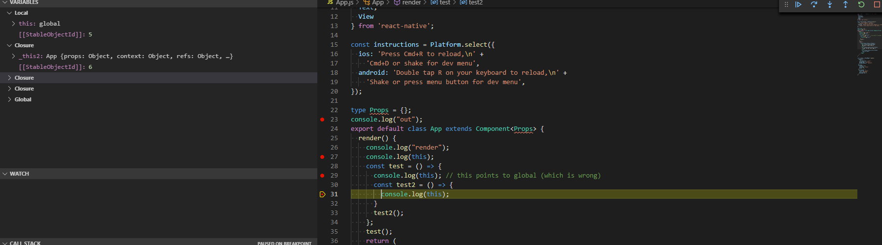 Arrow function loses its context · Issue #1116 · microsoft/vscode-react ...