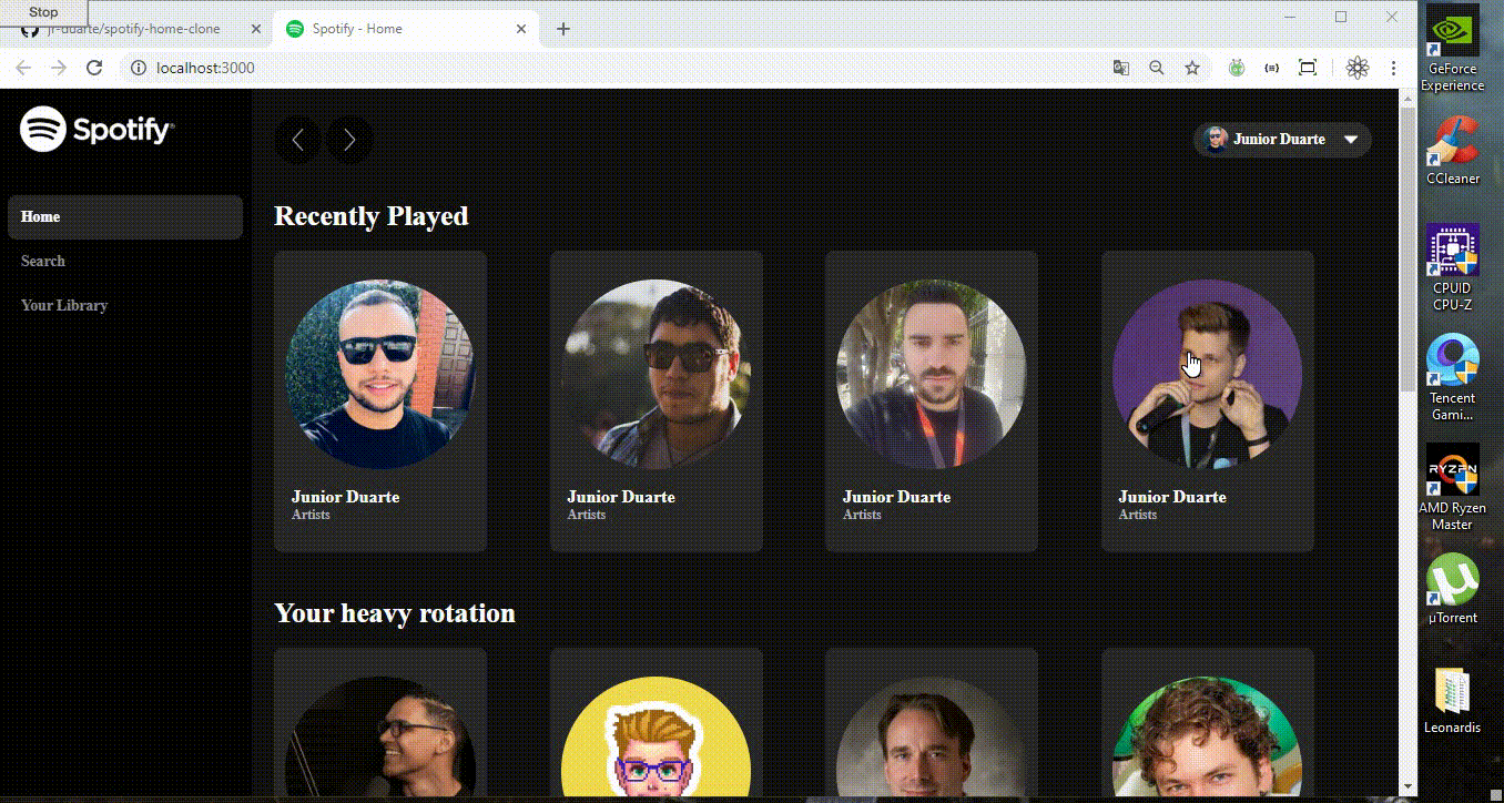 GitHub - jr-duarte/spotify-home-clone: Projeto construído com o intuito ...