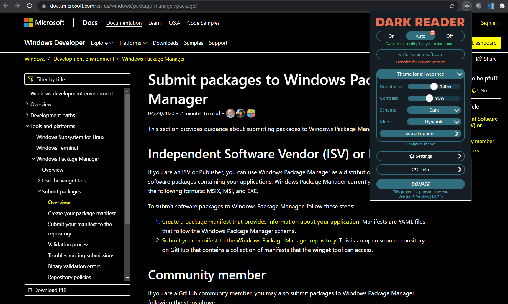 [Broken Website] docs.microsoft.com switches to "High Contrast" theme even if excluded · Issue ...