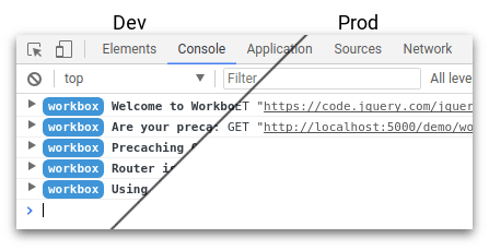 [Feature Request] Generate sw.js with no logging or assertions for the production environment ...