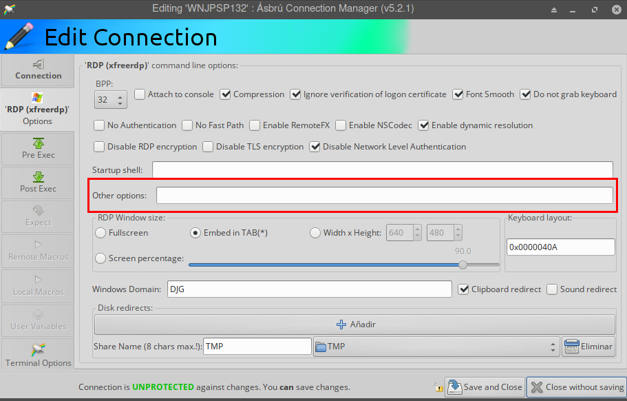 Add a free textbox to pass custom options in xfreerdp · Issue #158 ...