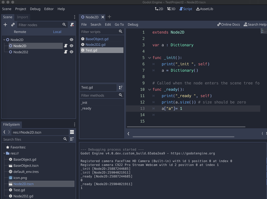 GDScript Member Variables Array Dictionary When Constructed With 