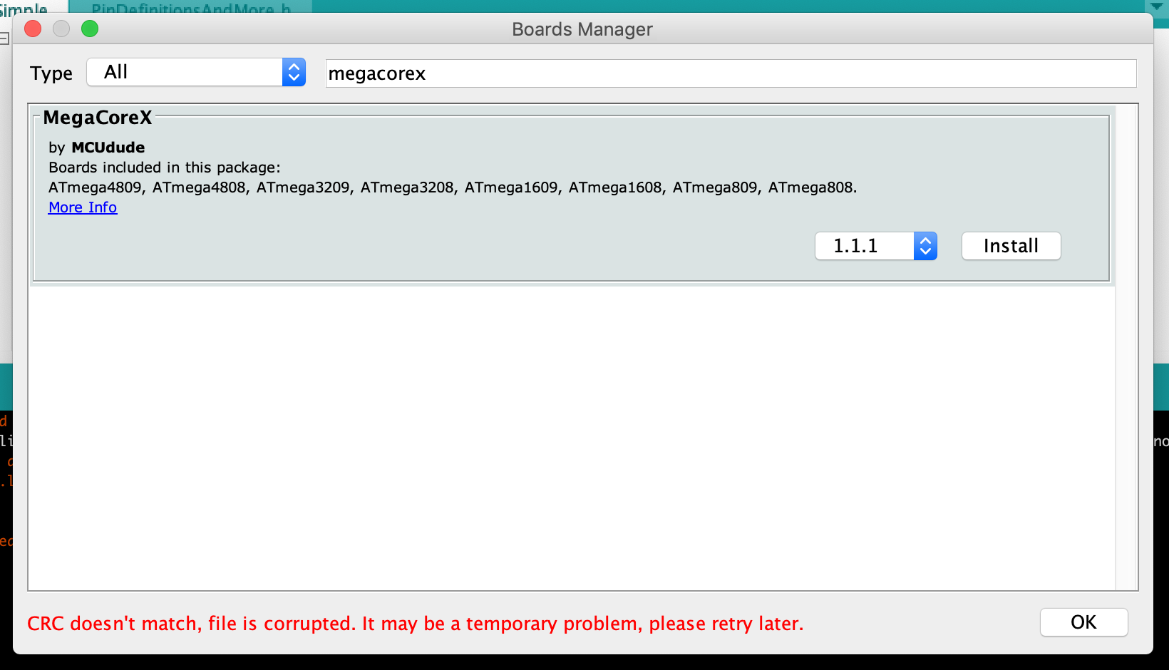 MegaCoreX v1.1.1 boards manager release not installable · Issue #168 ...