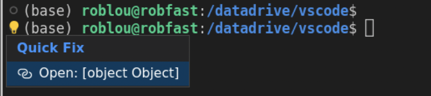 Terminal quick fix - Opener type shows [object Object] · Issue #167589 · microsoft/vscode · GitHub