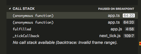 Node debugging - first frame sometimes duplicated, and callstack error · Issue #30203 ...