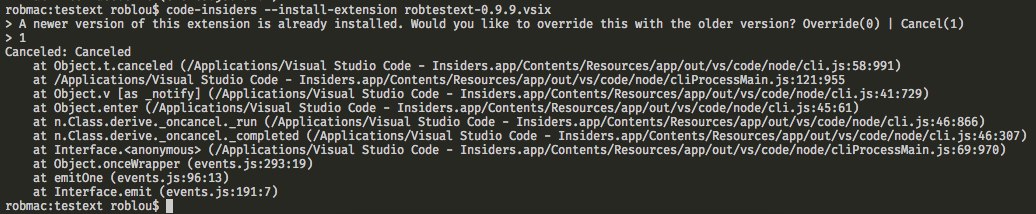 Don't print stack when cancelling CLI extension install · Issue #39733 ...