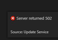 Update server returning 502s · Issue #62427 · microsoft/vscode · GitHub