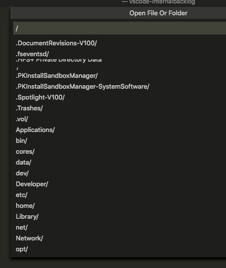 Simple file picker glitch on / · Issue #71962 · microsoft/vscode · GitHub