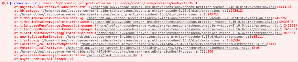 Always logs "npm config get prefix" · Issue #1144 · prettier/prettier-vscode · GitHub