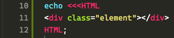 HTML inside PHP Print not syntax highlighted, simply treated as string ...