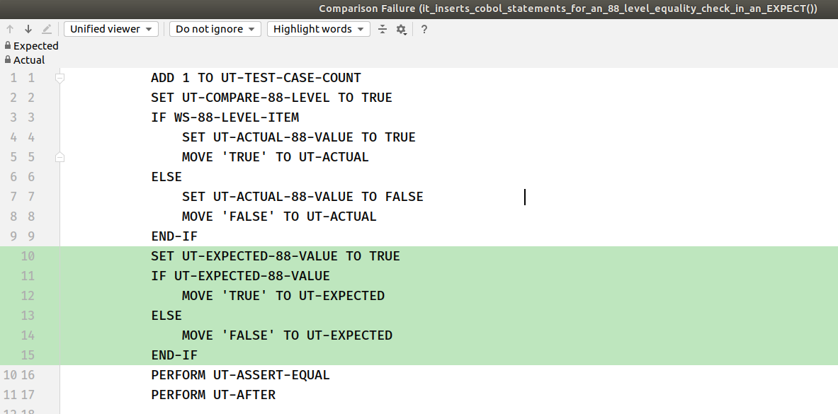 TestSuiteParser inserts Cobol statements for 88-level check twice ...