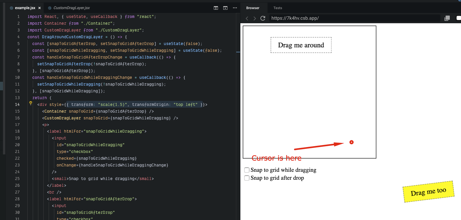 CustomDragLayer - preview shows at the wrong position while dragging the item on scaling · Issue ...