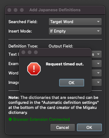 [BUG] When attempting to `Add Japanese Definitions`, can time out ...