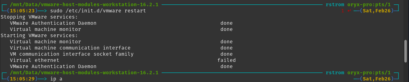 sudo /etc/init.d/vmware restart Virtual ethernet failed · Issue #126 · mkubecek/vmware-host ...