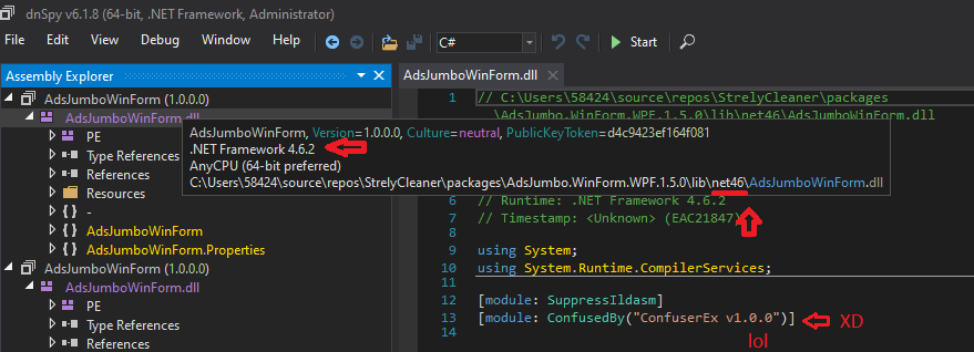 The AdsJumboWinForm libraries in the nuget package are both under the Net Framework 4.6.2 ...