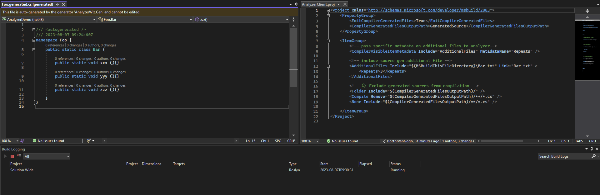 SourceGenerators: No file emit despite `EmitCompilerGeneratedFiles ...