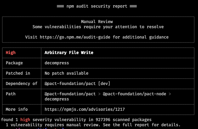 NPM Audit failure on third party dependency · Issue #411 · pact-foundation/pact-js · GitHub