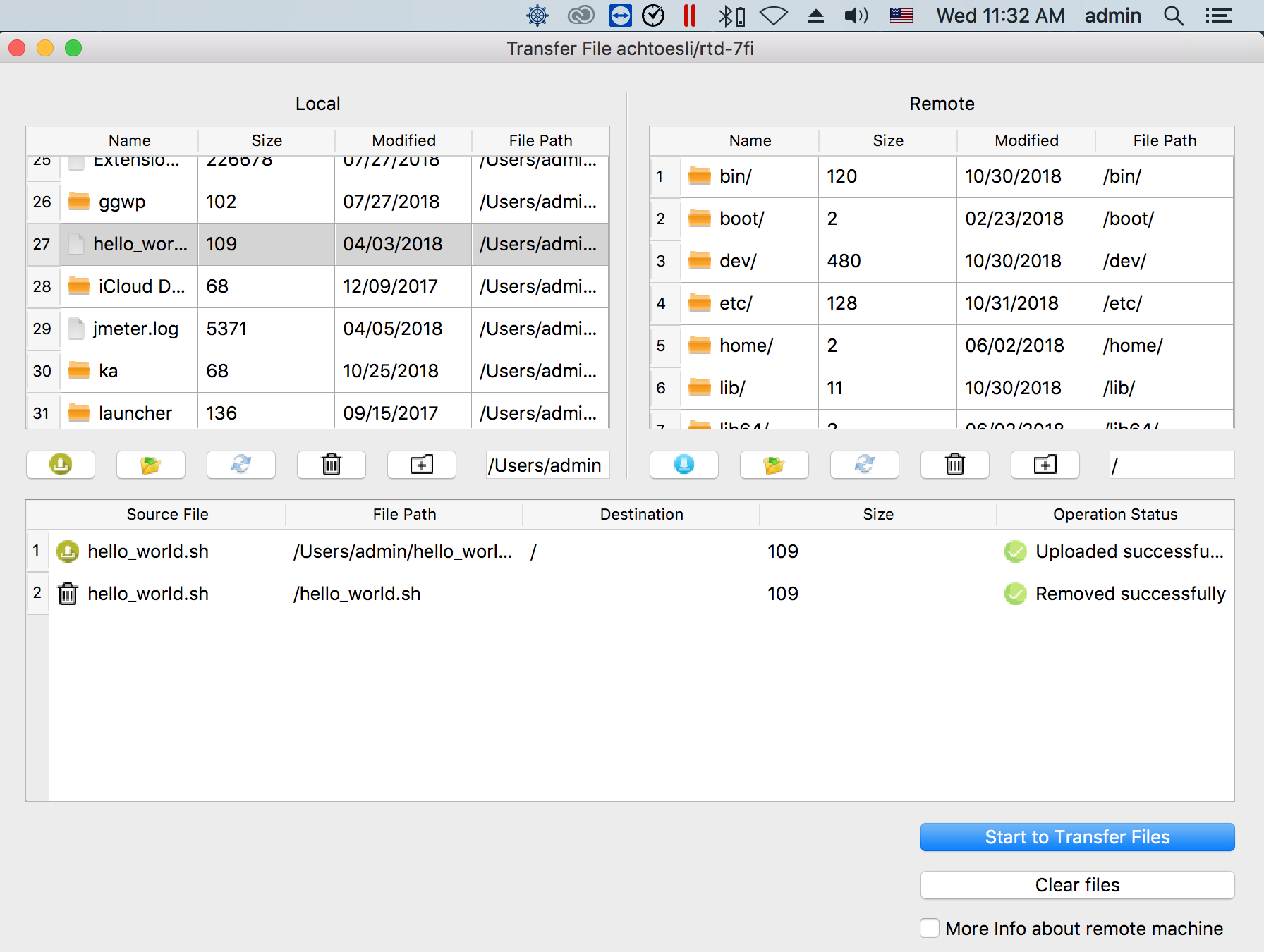 Need to add option to delete files, that user uploaded to remote desktop using file transfer ...