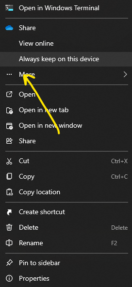 The status of the “Always keep on this device” is not displayed in the ...