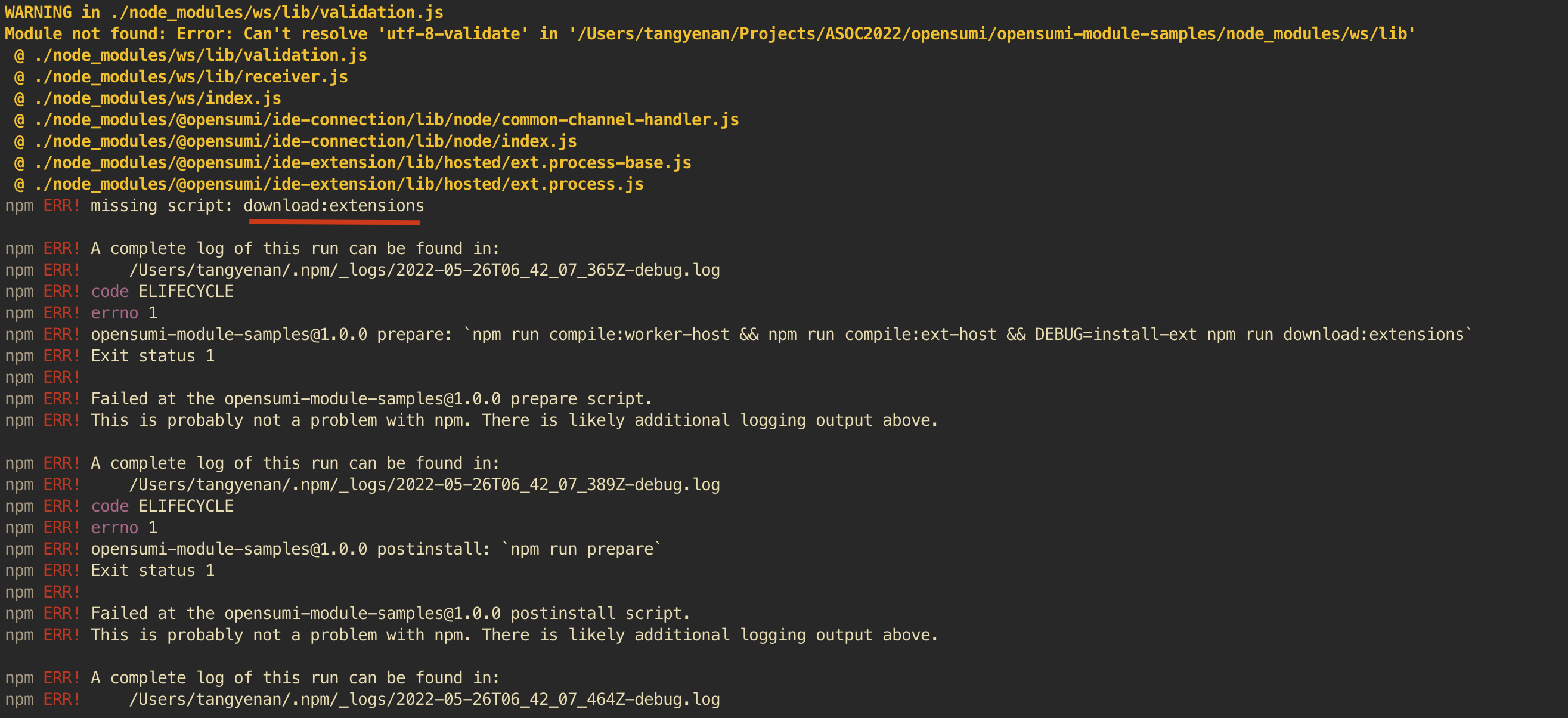 [npm] missing script: download:extensions · Issue #1 · opensumi/opensumi-module-samples · GitHub