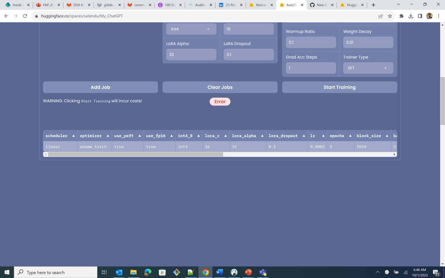 Error With Message Warning Clicking Start Training Will Incur Costs · Issue 287 · Huggingface 5656