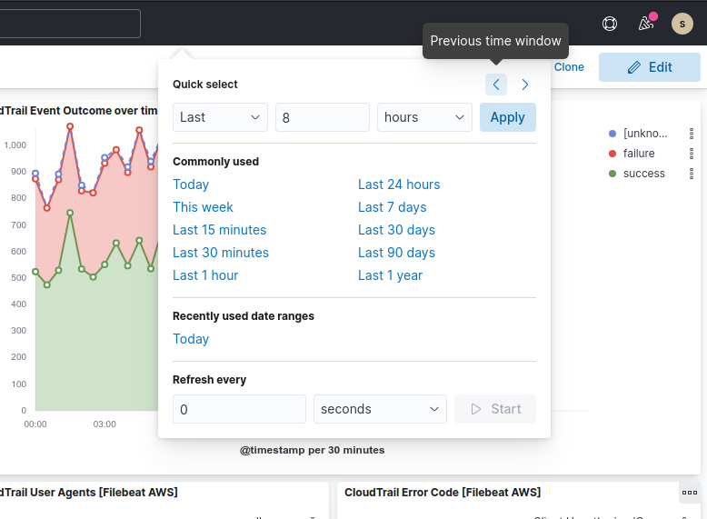 Previous time window and next time window arrows are not getting displayed in Discover on quick ...