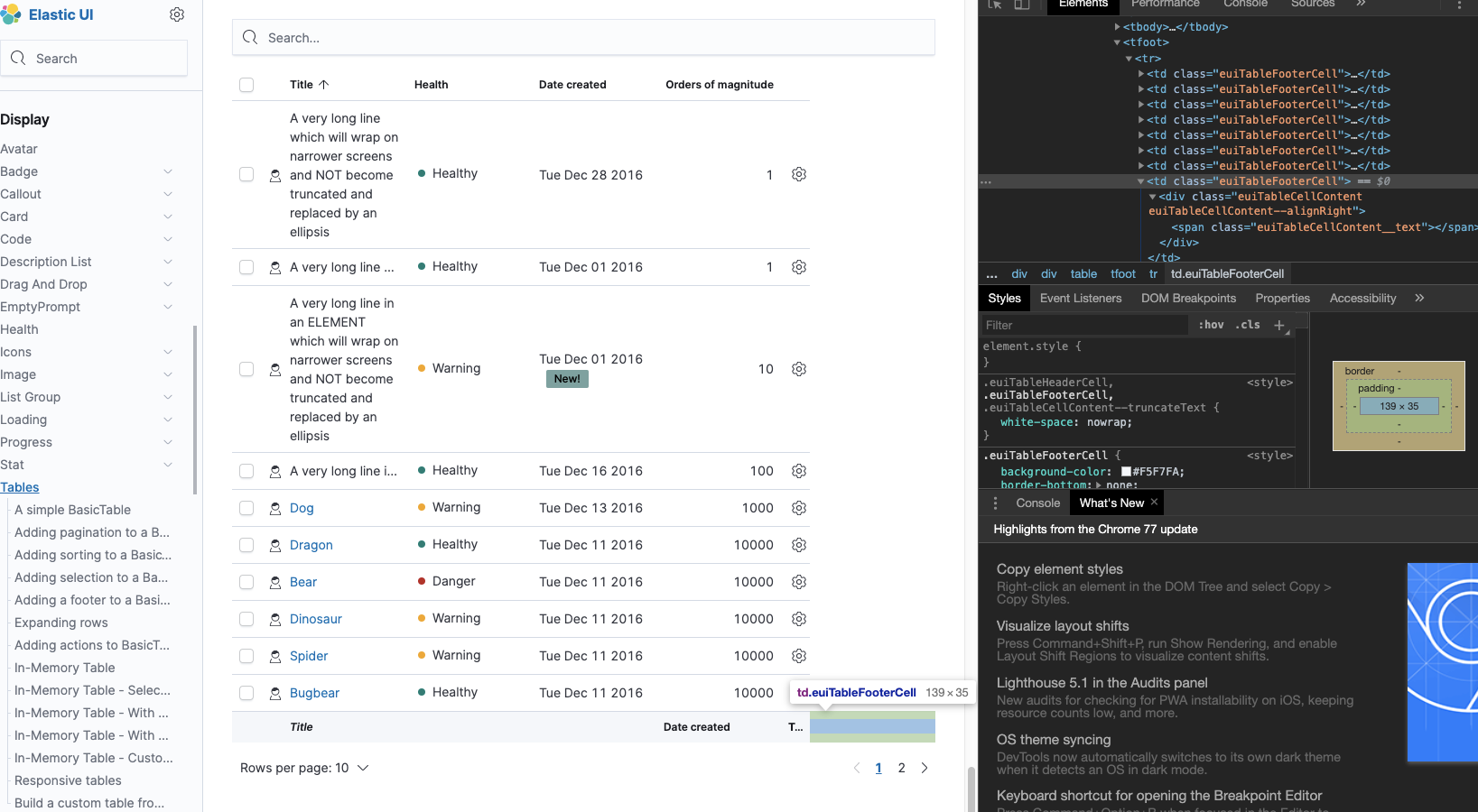 [DOCS] EuiTable example has an extra footer cell · Issue #2407 · elastic/eui · GitHub
