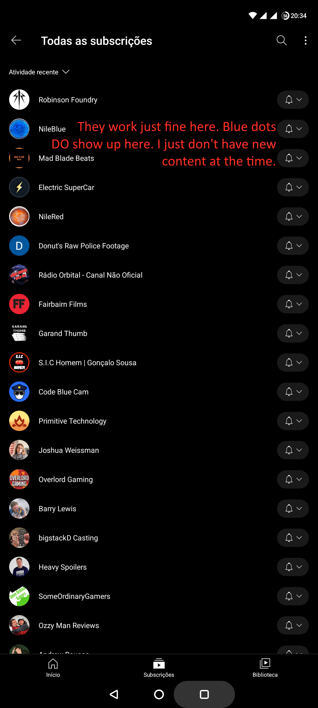 Not getting new channel notifications (blue dots) under Subscriptions ...