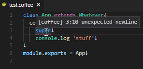 Erroneous "unexpected newline" after super call with no parentheses · Issue #4 · yorkxin/vscode ...