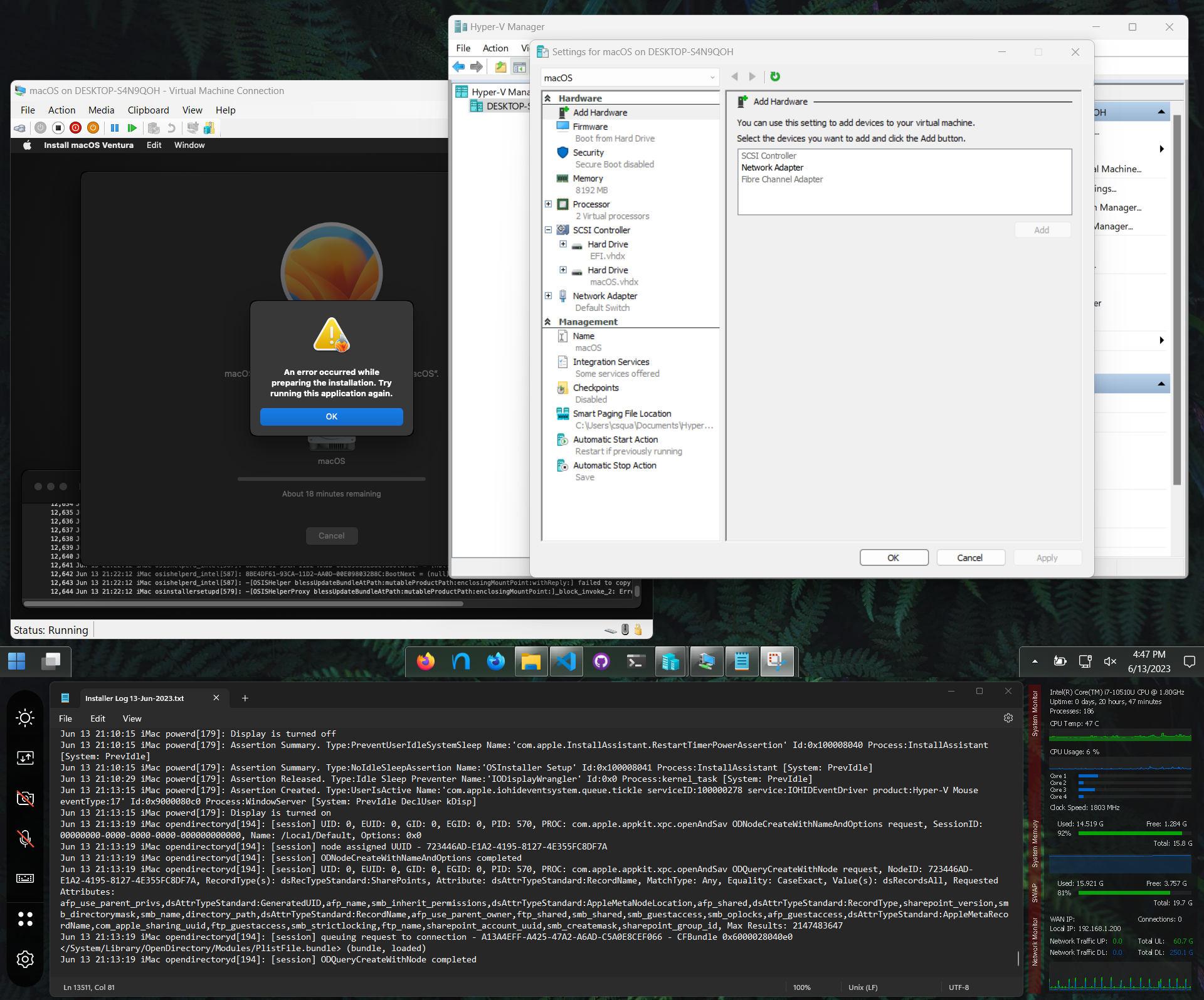 Installer error on macOS Ventura 13.4 (Build 22F66) · Issue #1 · Qonfused/OSX-Hyper-V · GitHub