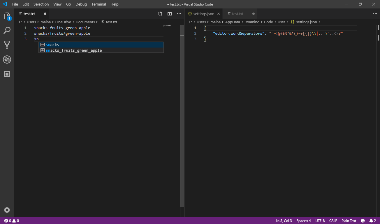 Word based suggessions does not respect word separators · Issue #76614 · microsoft/vscode · GitHub