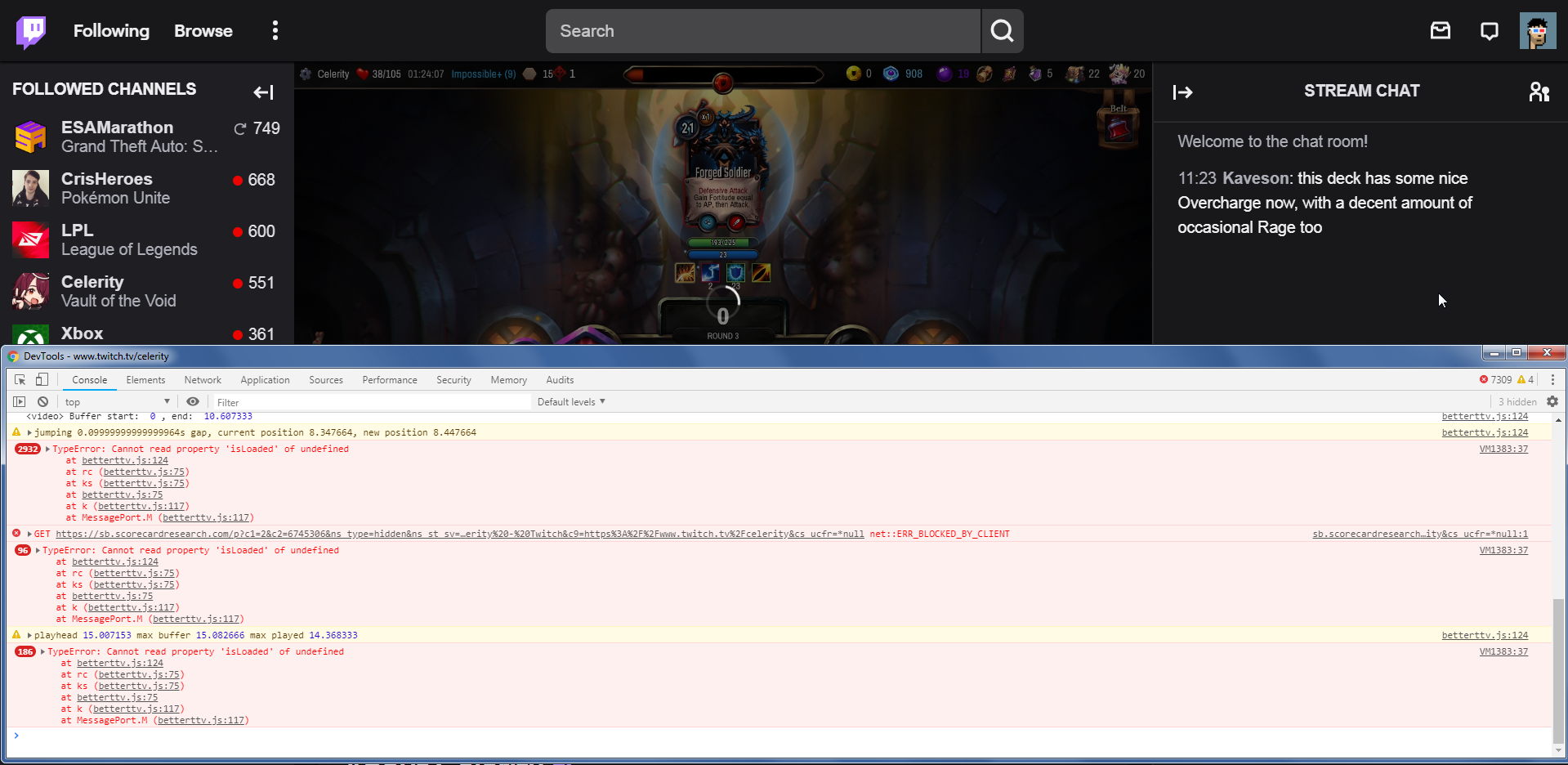 Thousand Console Errors And This Affects Twitch Playback · Issue 5558 · Nightbetterttv · Github 