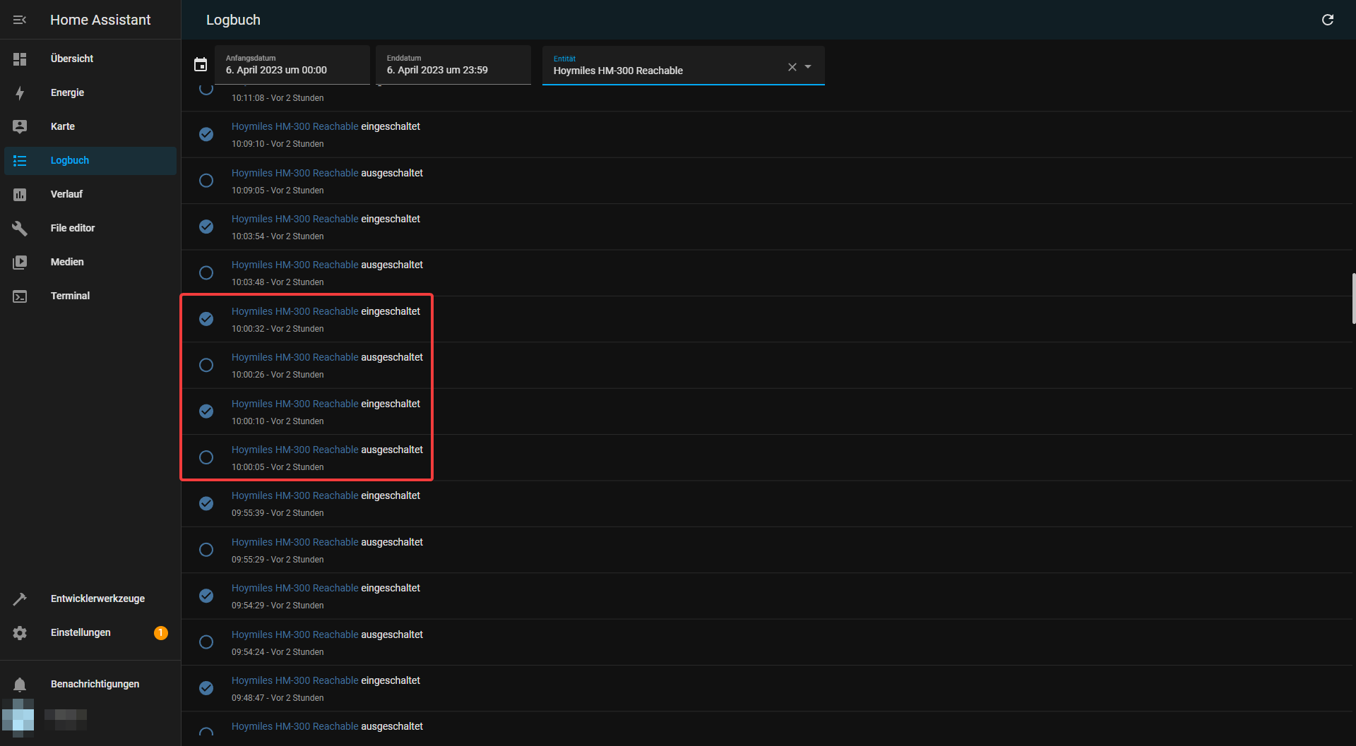 MQTT Hoymiles HM-300 Reachable on/off "spam" in Home Assistant log ...