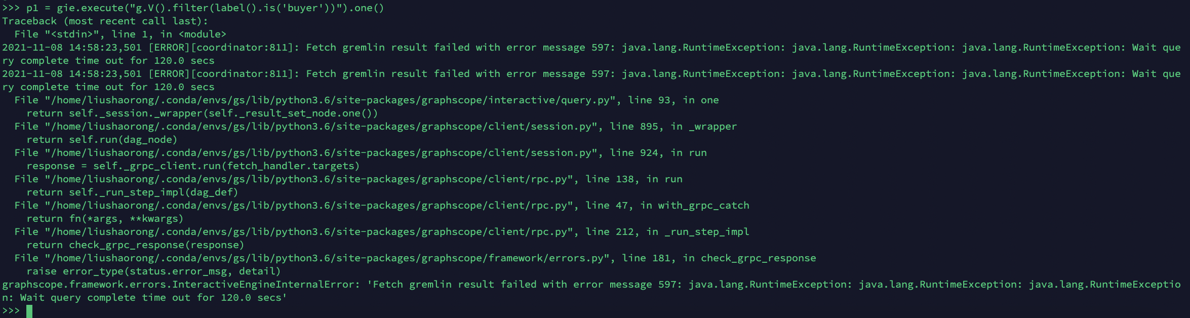 [BUG] GIE filter timeout · Issue #963 · alibaba/GraphScope · GitHub