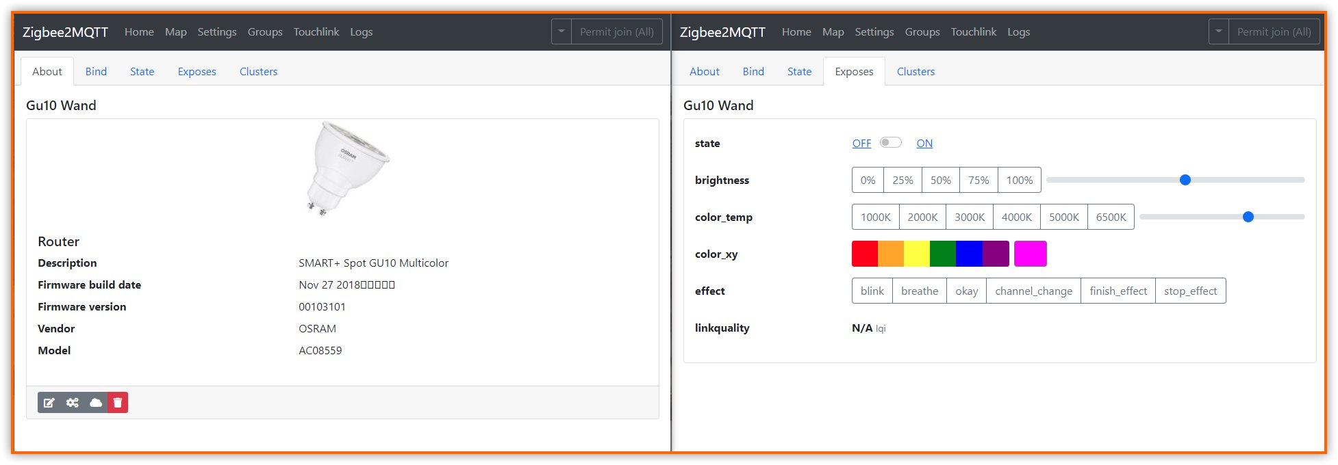 Exposes site is not loaded with an Osram lamp. · Issue #102 · nurikk/zigbee2mqtt-frontend · GitHub